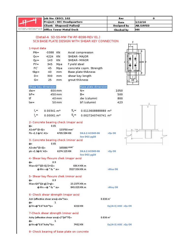 Base Plate Design with Shear Key | PDF | Economic Sectors | Mechanical ...