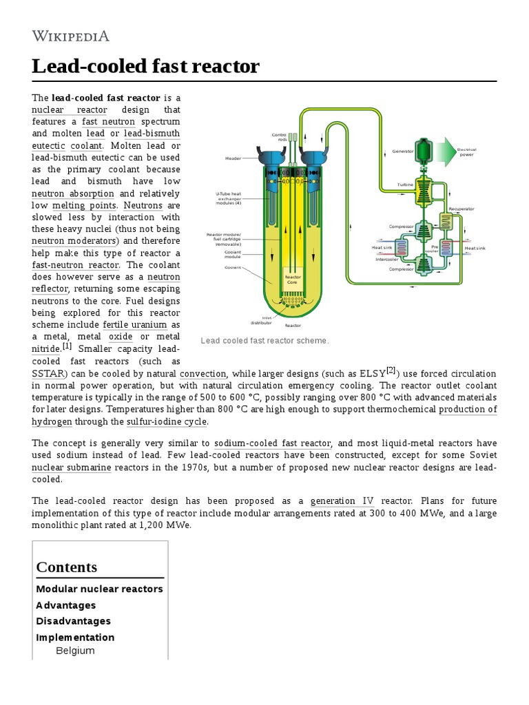 Lead-Cooled Fast Reactor: Modular Nuclear Reactors Advantages Disadvantages Implementation | PDF ...