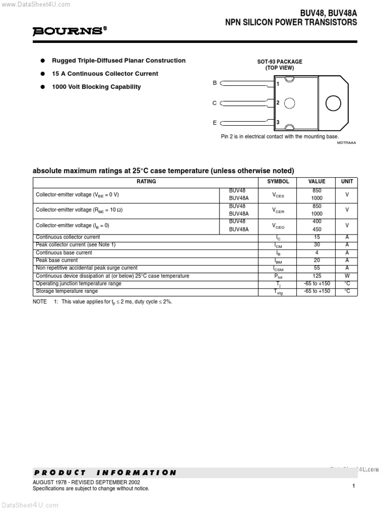 BUV48, BUV48A NPN Silicon Power Transistors | PDF | Bipolar Junction ...