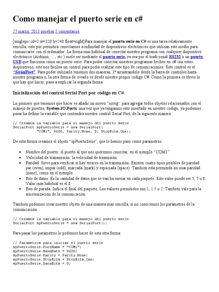 Cómo Manejar El PUERTO SERIE en C# | PDF | Bases de datos | Xml