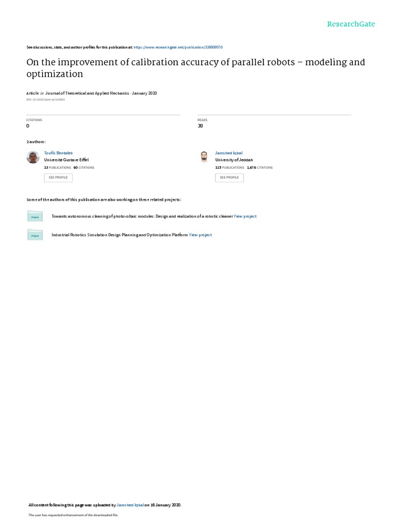On The Improvement of Calibration Accuracy of Parallel Robots - Modeling and Optimization | PDF ...