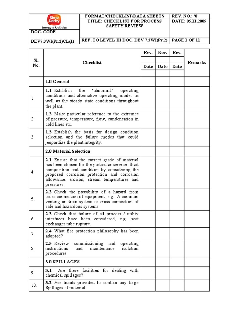 Safety Review Checklist: Ensuring Process Safety Through Thorough ...