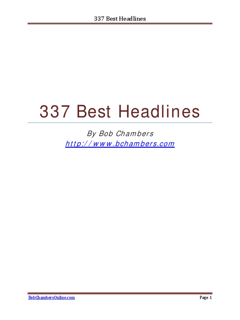 337 Best Headlines: by Bob Chambers | PDF | Money | Advertising