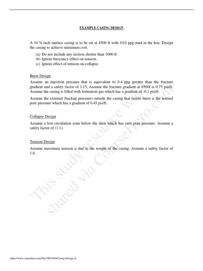 This Study Resource Was: Example Casing Design | PDF | Casing (Borehole ...