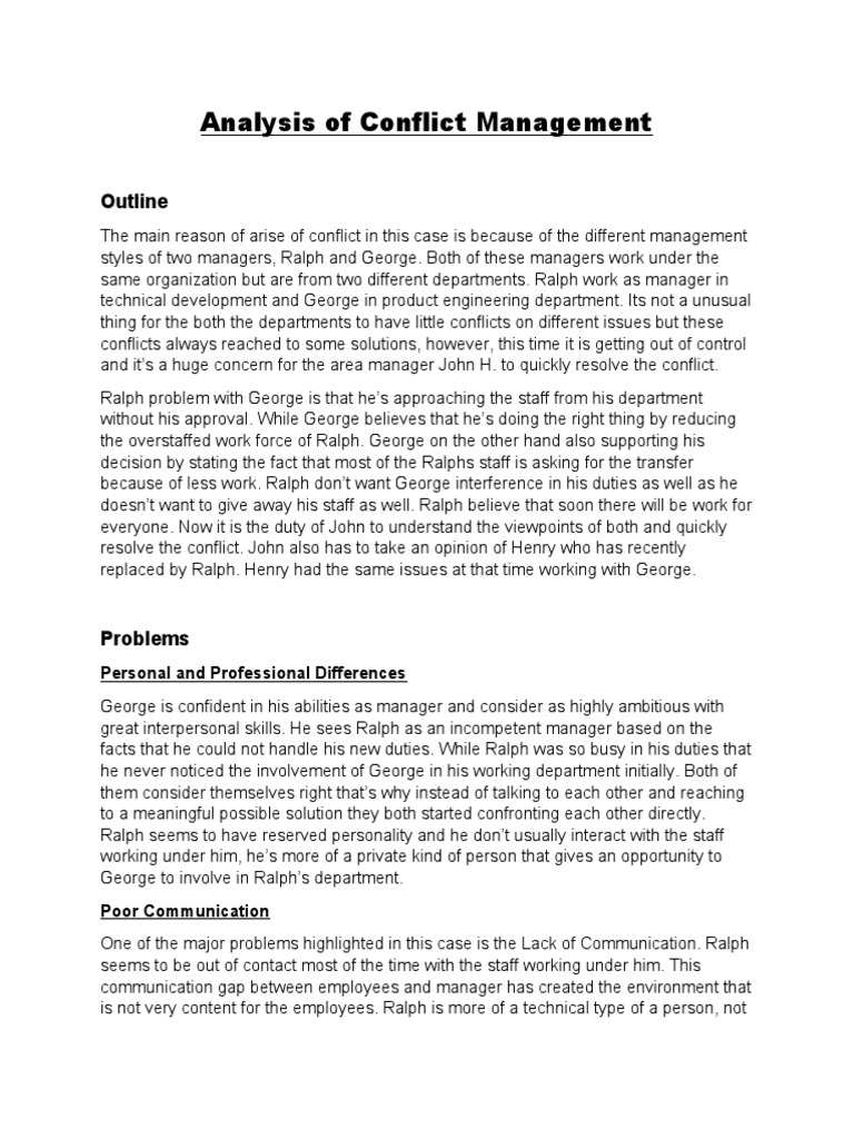 Analysis of Conflict Management | PDF | Psychological Concepts | Action ...