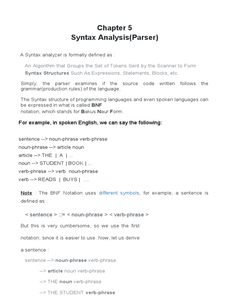 Chapter 5 Syntax Analysis | PDF | Parsing | Syntax (Logic)
