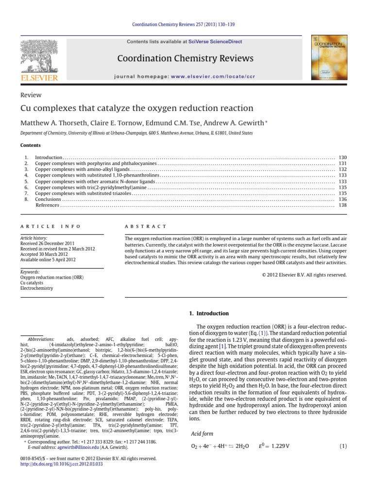 Cu Complexes That Catalyze The Oxygen Reduction Reaction | PDF | Redox ...
