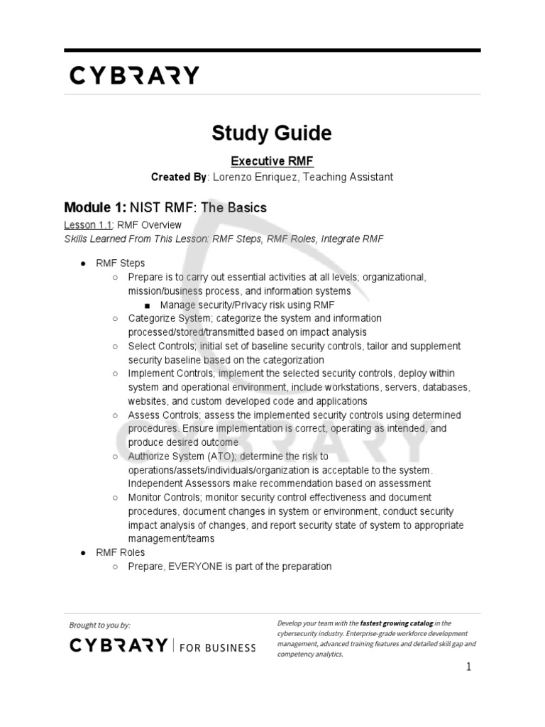 Study Guide: NIST RMF: The Basics | PDF | Risk Management | Workforce ...