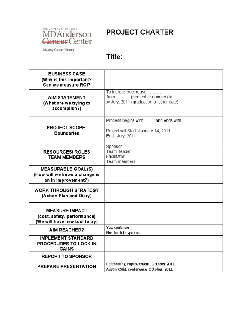 Project Charter (BLANK) | PDF