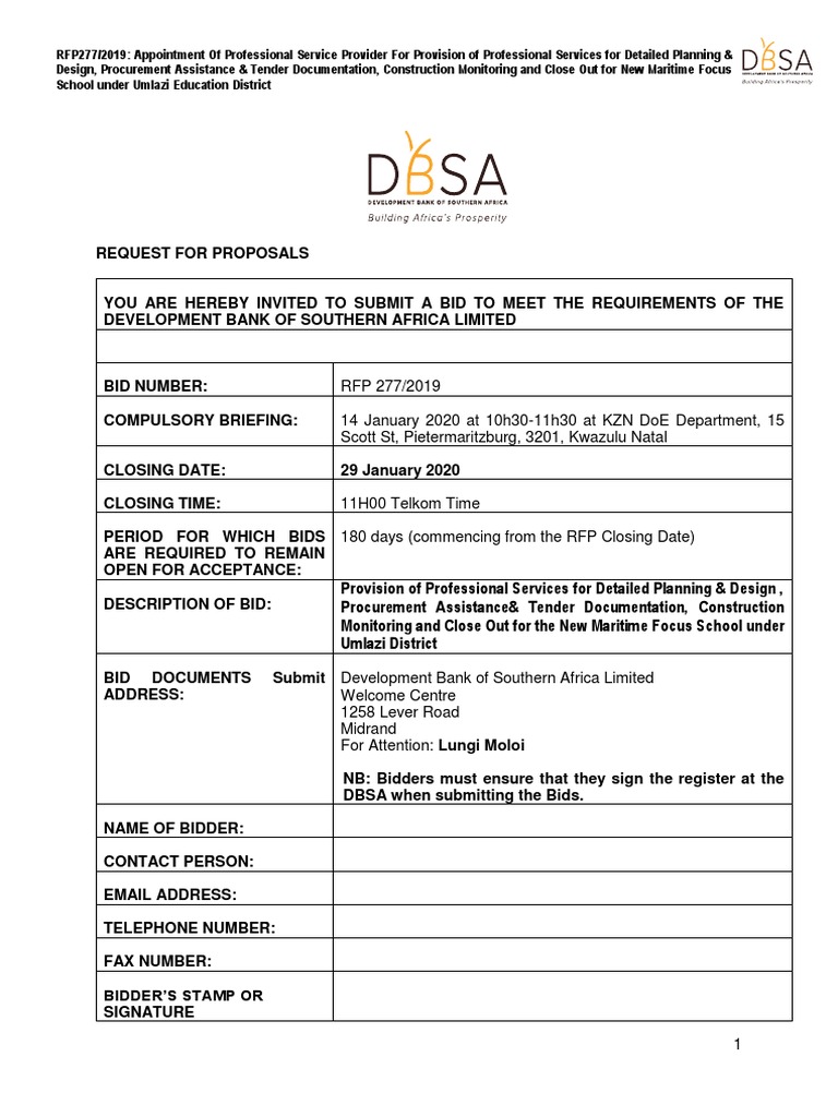 RFP2772019 - Maritime Tender Document | PDF | Request For Proposal | Economies