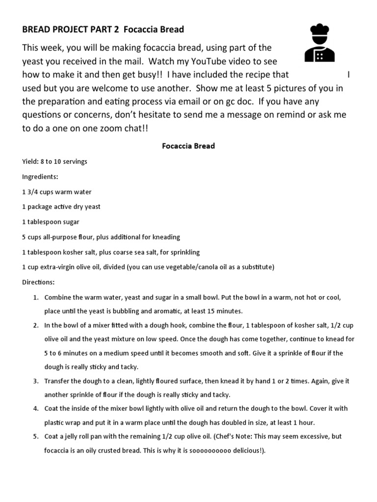 Bread Project Part 2 Focaccia Bread | PDF | Breads | Dough