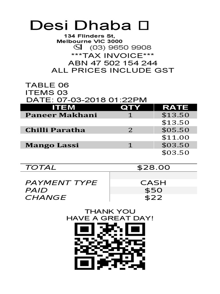 DESI DHABA Bill Template | PDF
