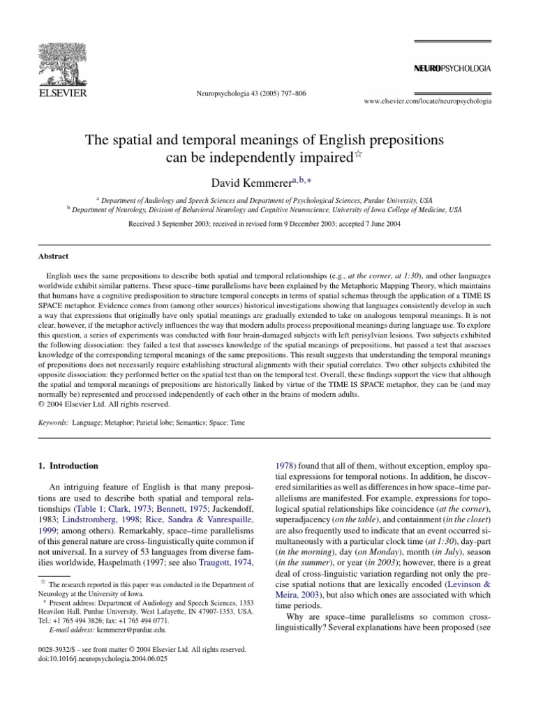 The Spatial and Temporal Meanings of English Prepositions PDF | PDF ...