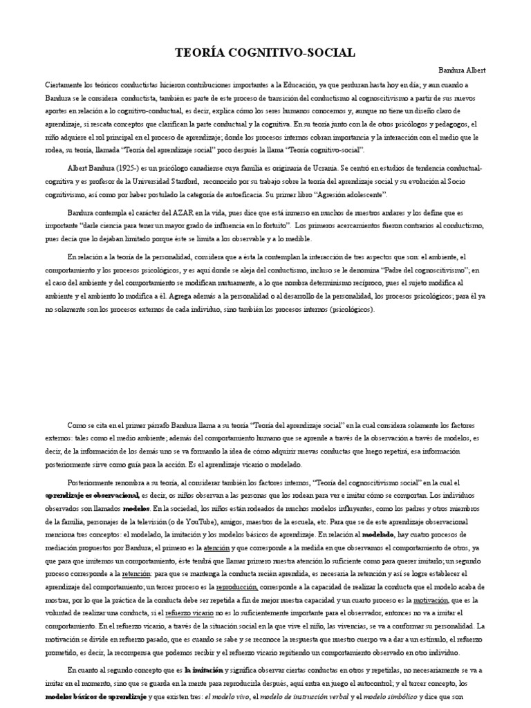 Teoría Cognitivo-Social de Bandura | PDF | Aprendizaje | Comportamiento