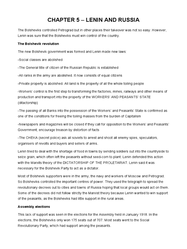 Chapter 5 - Lenin and Russia: The Bolshevik Revolution | PDF | Vladimir ...