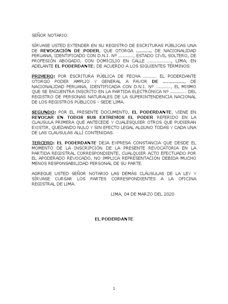 Modelo - Revocacion de Poder 2020 | PDF