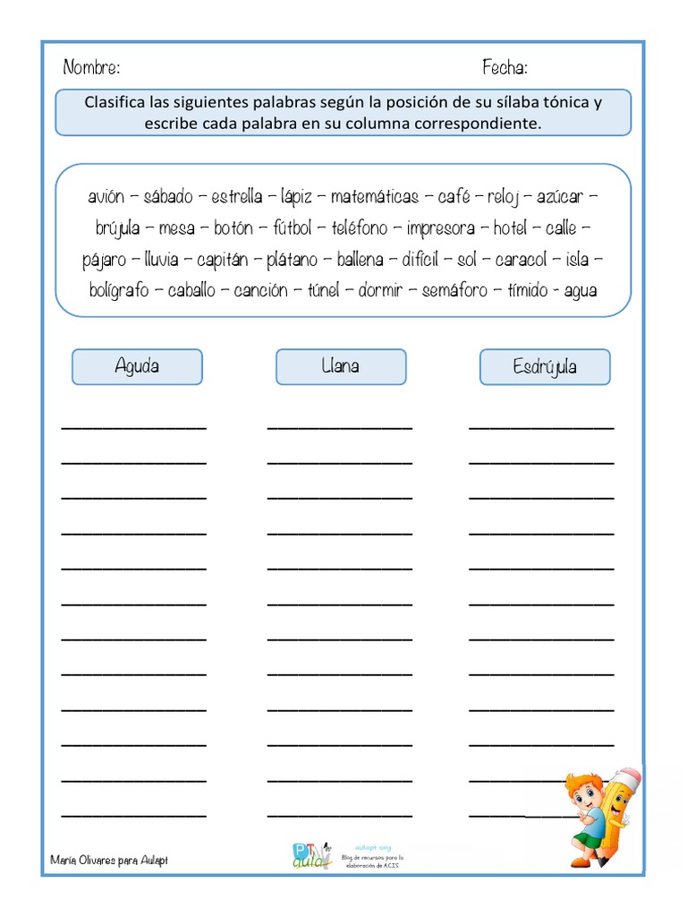 Clasificacion Palabras Silaba Tonica | PDF