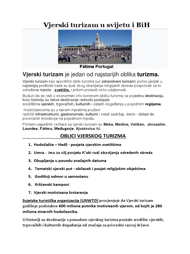 Vjerski Turizam U Svijetu I Bosni I Hercegovini | PDF