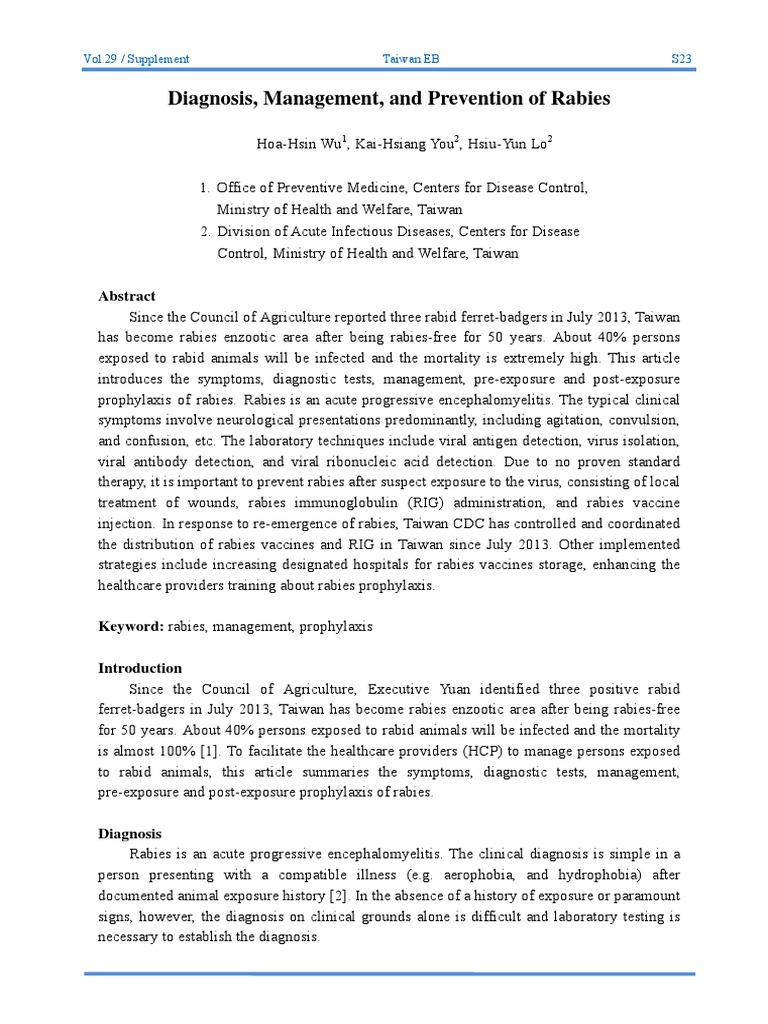 Diagnosis, Management, and Prevention of Rabies | PDF | Rabies | Vaccines