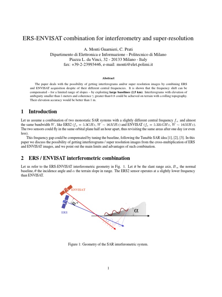ERS-ENVISAT Combination For Interferometry and Super-Resolution | PDF | Interferometry ...