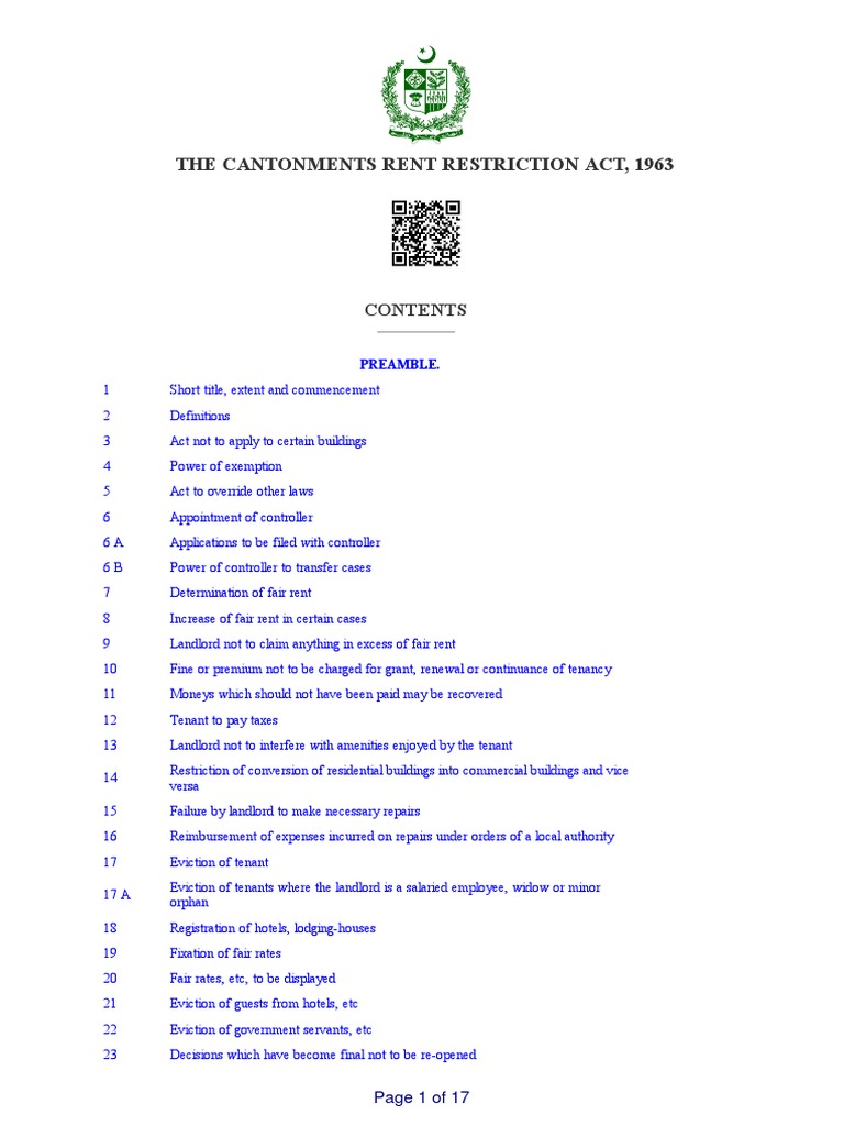 Cantonments Rent Restriction Act, 1963 | PDF | Leasehold Estate | Landlord