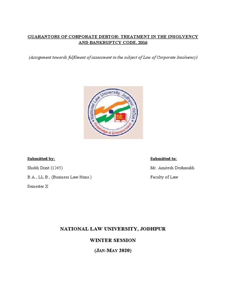 Ibc Assignment Pdf Guarantee Insolvency