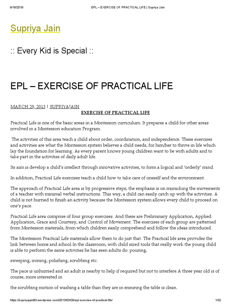EPL - EXERCISE OF PRACTICAL LIFE - Supriya Jain | Download Free PDF ...