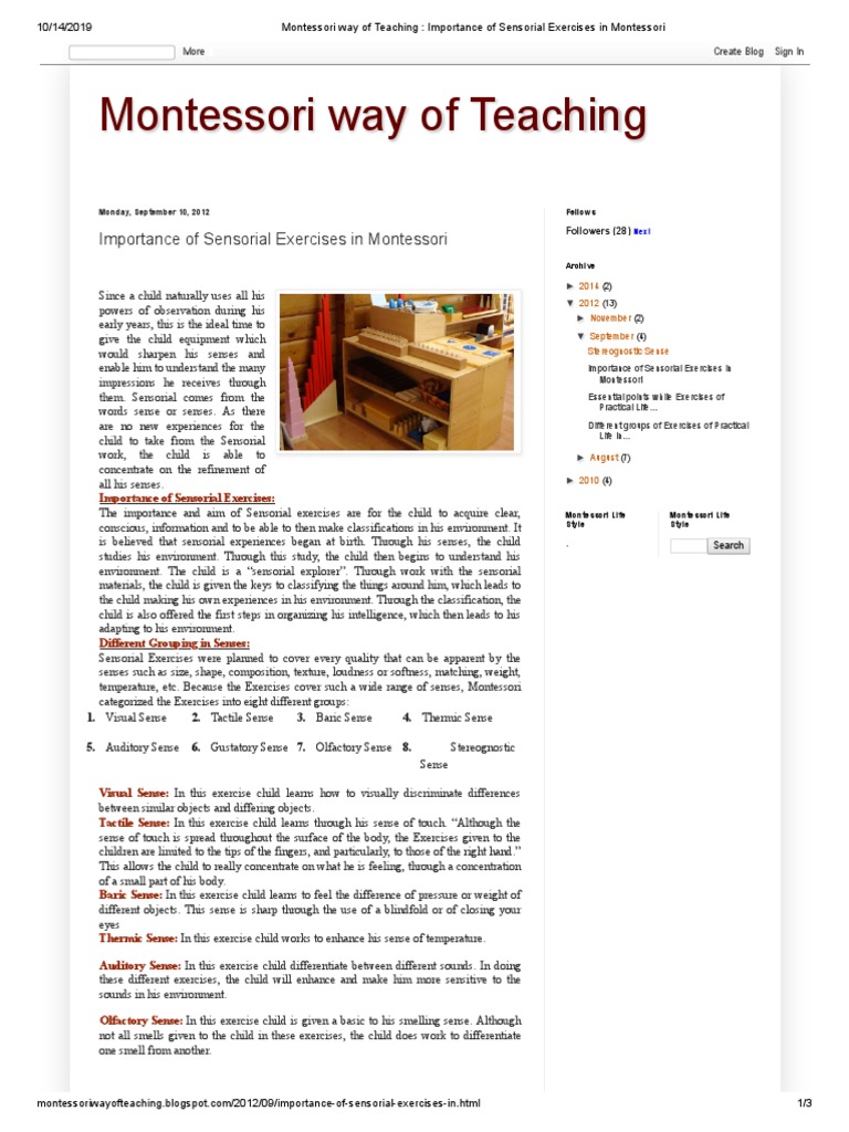 Importance of Sensorial Exercises in Montessori | PDF | Senses ...