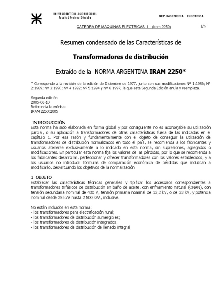 IRAM 2250 Resum | PDF | Transformador | Tanques