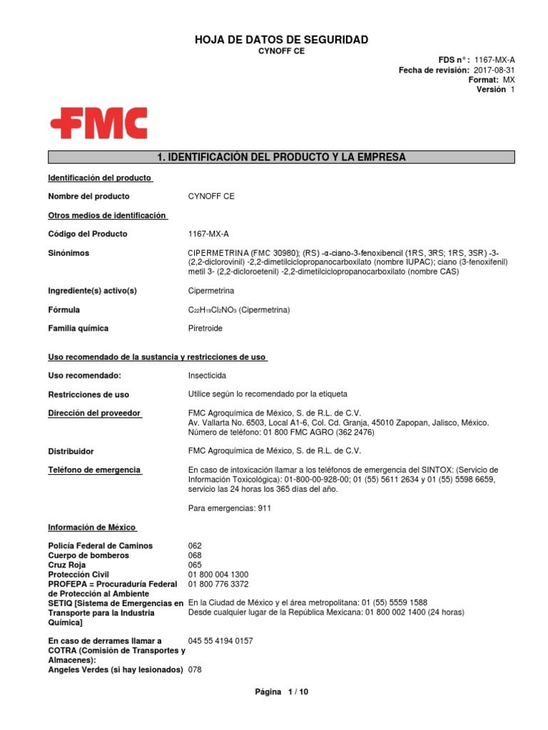 Cynoff CE Hoja de Seguridad | PDF | Toxicología | Agua