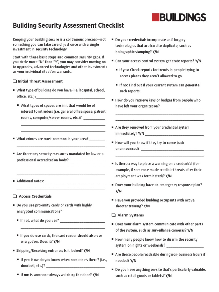 SBM 2019 Building Security Assessment Checklist | PDF | Surveillance ...