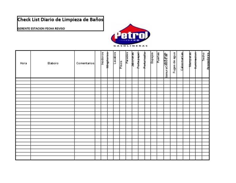 Checklist Diario de Limpieza de Bano Gasolineras | PDF