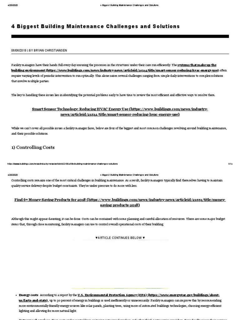 4 Biggest Building Maintenance Challenges and Solutions | PDF ...
