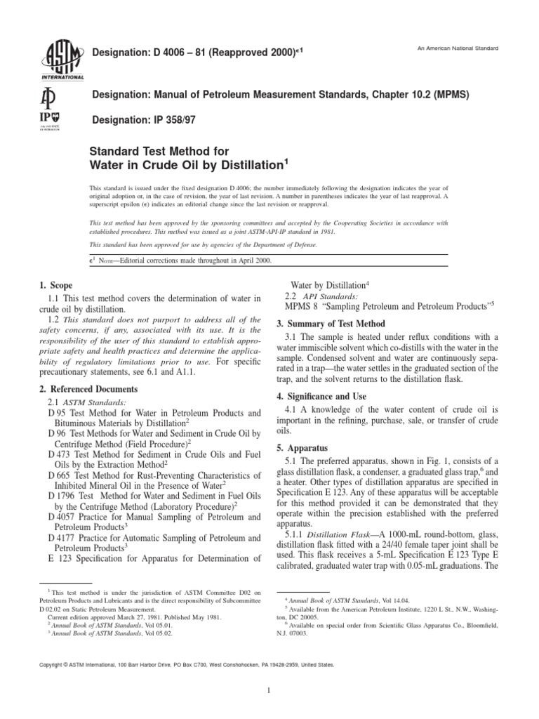 Astm D - 4006 - 81 PDF | PDF | Petroleum | Distillation