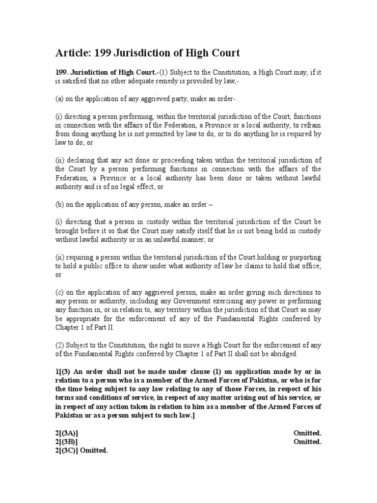 Article: 199 Jurisdiction of High Court | PDF | Jurisdiction | Bail