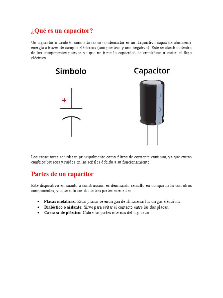 Funcionamiento y partes del capacitor | PDF | Condensador ...