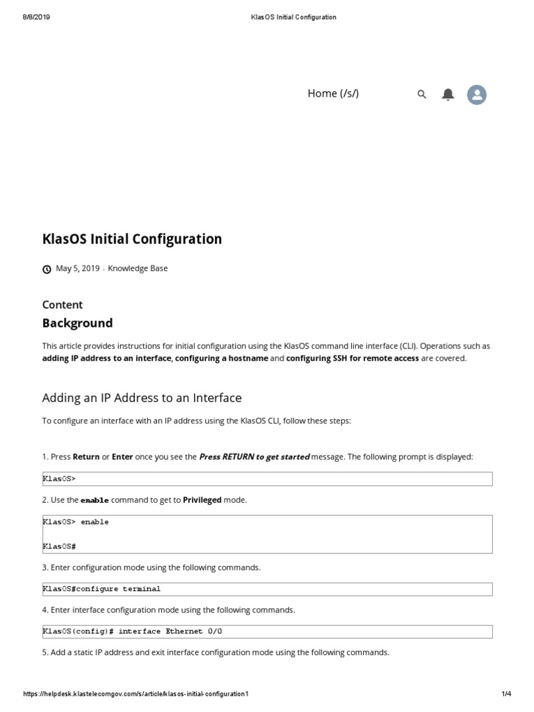 KlasOS Initial Configuration | PDF | Secure Shell | Command Line Interface