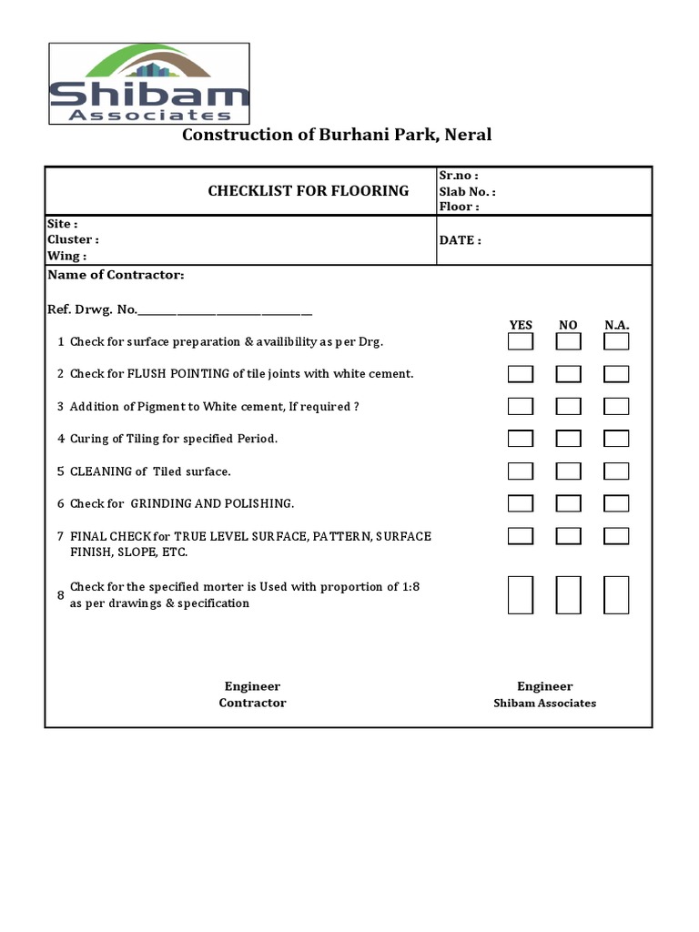 Checklist For Flooring | PDF