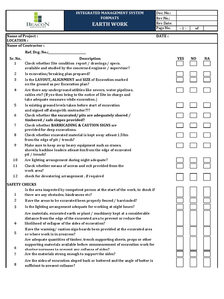 Oversight of Excavation Work: An Earthwork Checklist for Ensuring ...