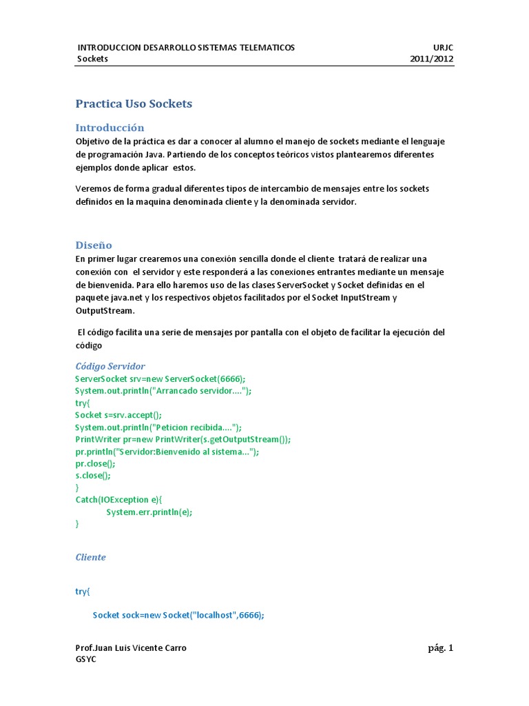 Práctica Java: Uso de Sockets Cliente-Servidor | PDF | Zócalo de red | Hilo (Computación)