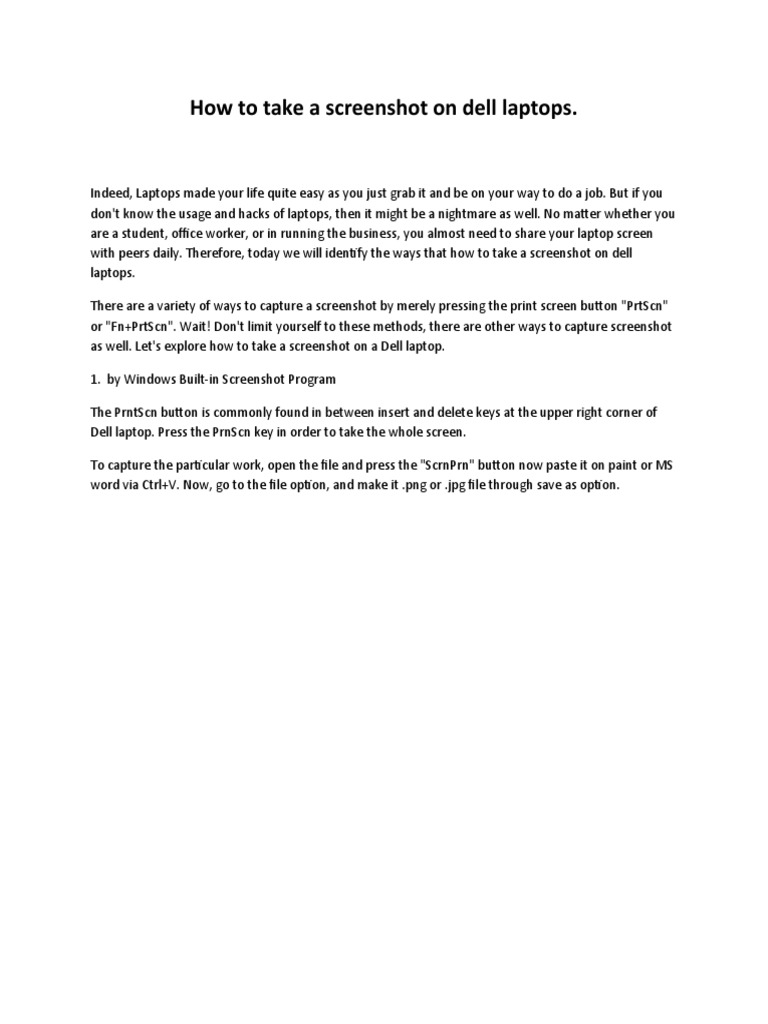 How To Take A Screenshot On Dell Laptops | PDF | Career & Growth ...