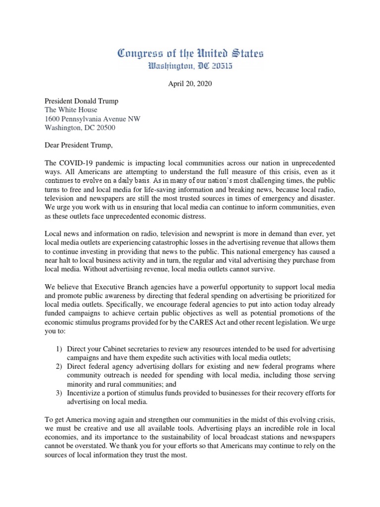 Dingell Flores Veasey Upton Letter To POTUS in Support of Local ...