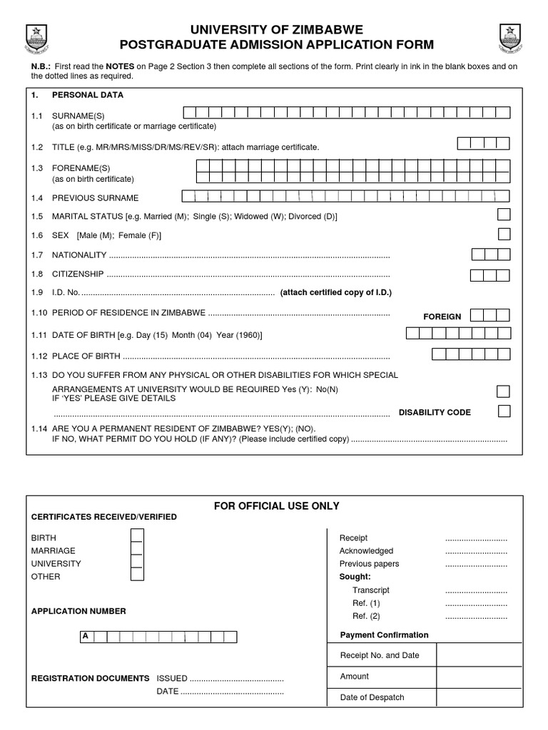 Postgrad App Form | PDF | Birth Certificate | Academic Degree