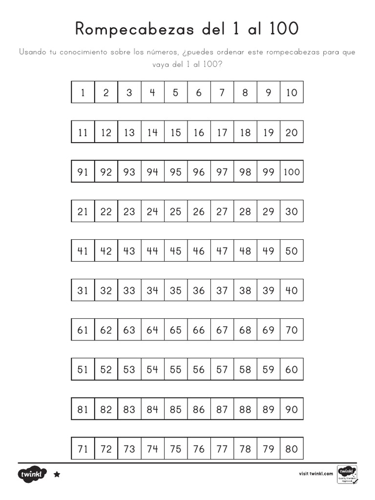 Ficha de Actividad Rompecabezas Del 1 Al 100 | PDF | Misterio | Ajedrez
