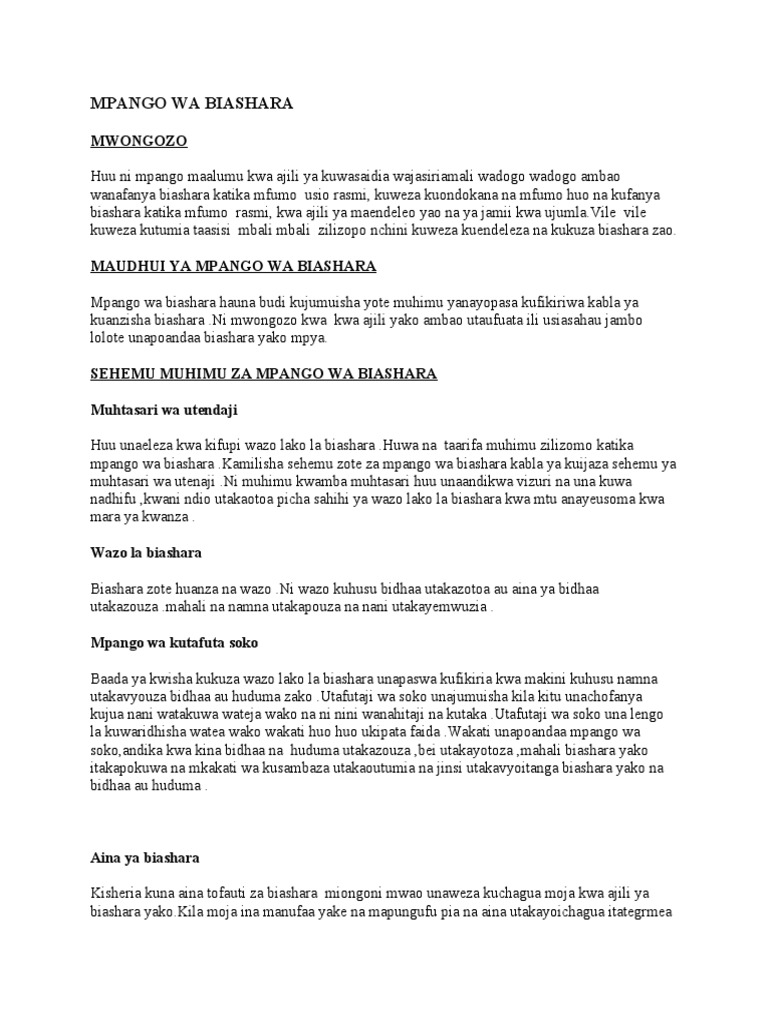 Mpango Wa Biashara | PDF