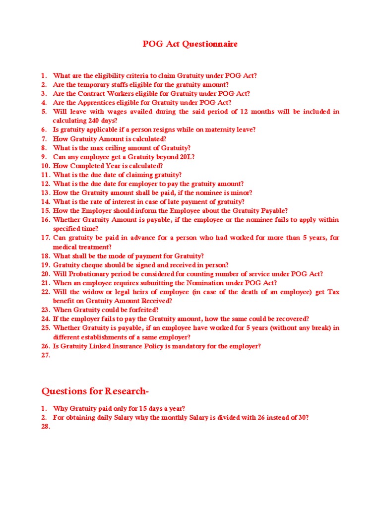 POG Act Questionnaire: Questions For Research | PDF