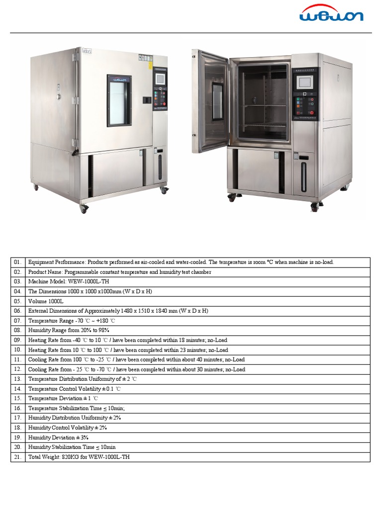 Chapter 1: The Technical Parameters For Temperature Humidity Chambers ...