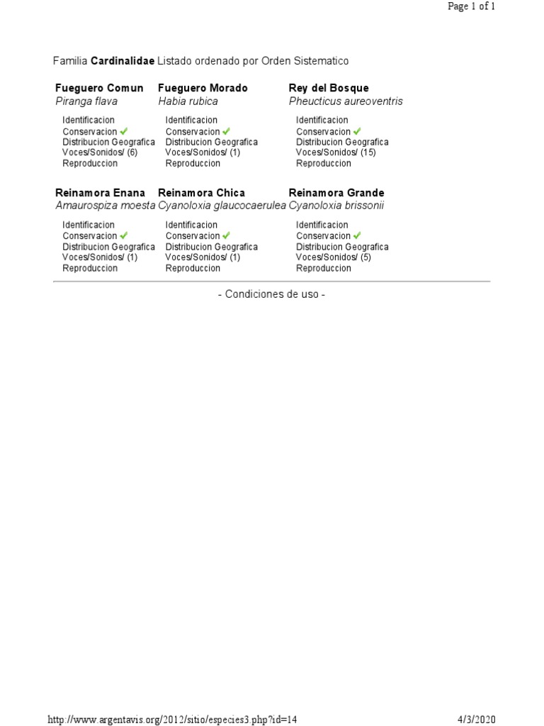 Familia Cardinalidae | PDF