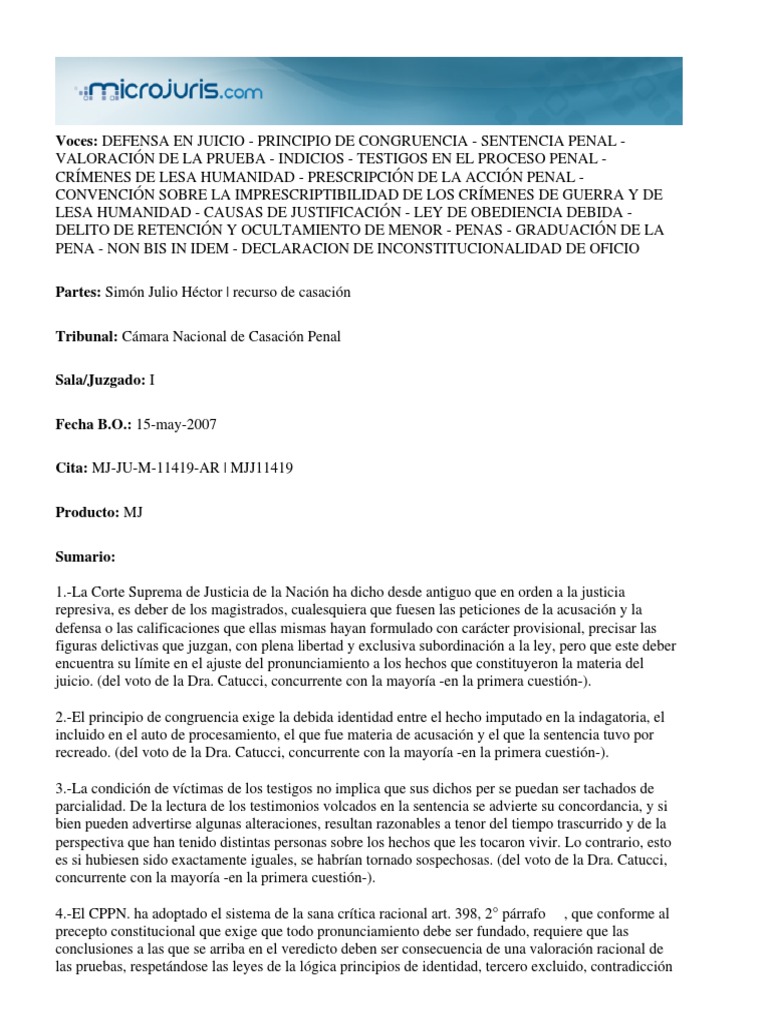 Fallo Simon, Julio H - CNCP | PDF | Derecho penal | Sentencia (ley)