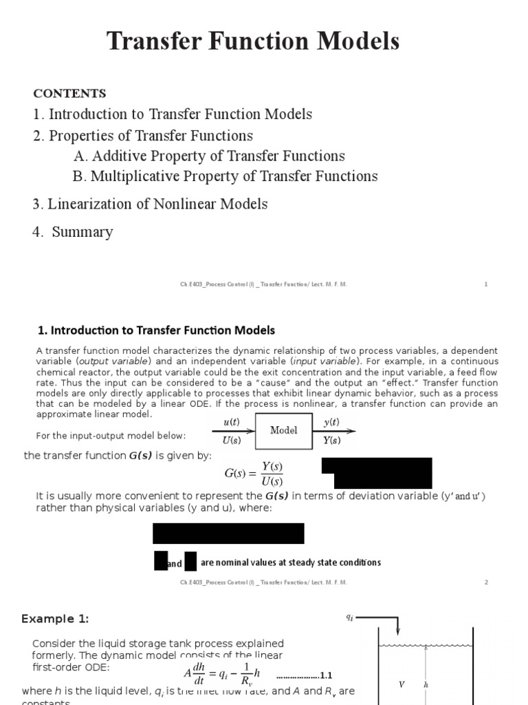 Transfer Function Models: Ch.E403 - Process Control (I) - Transfer ...